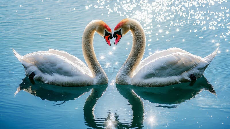 Two Swans Forming a Heart Shape on a Lake Stock Photo - Image of blue ...