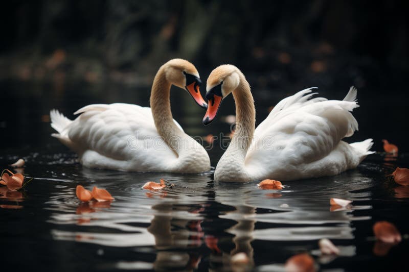 Two Swans in Love Grace the Water with Elegance Stock Illustration ...