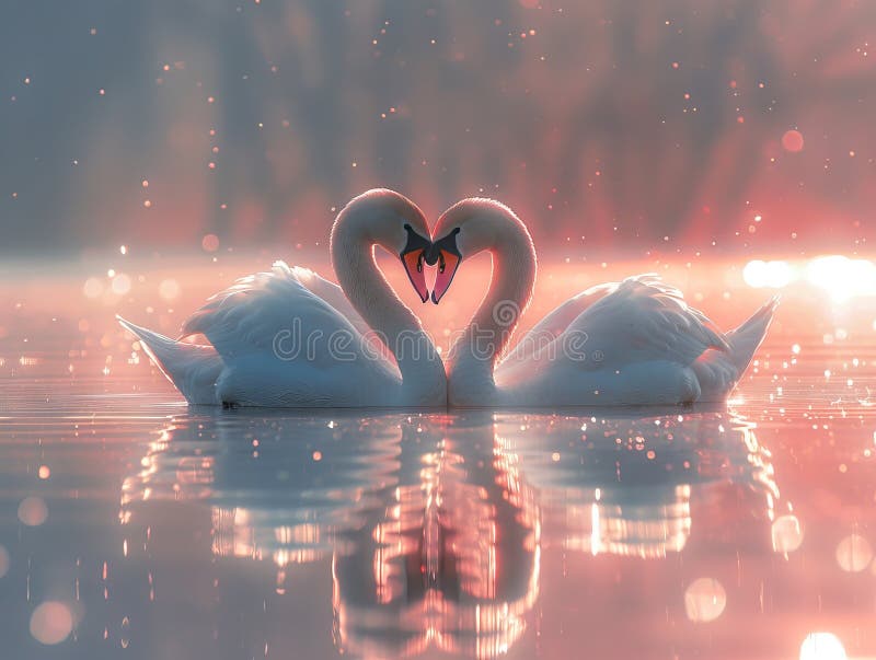 Two Swans Make a Heart Shape in the Water Stock Photo - Image of animal ...