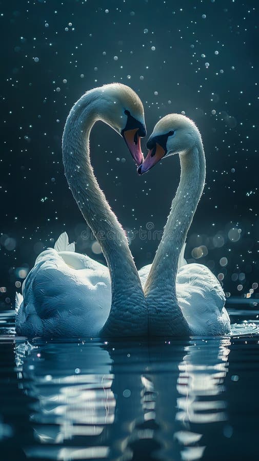 Two Swans Make a Heart Shape in the Water Stock Photo - Image of couple ...