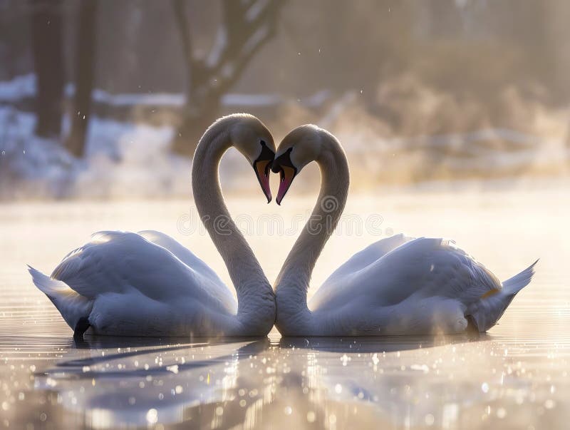 Two Swans Making a Heart Shape with Their Necks Stock Photo - Image of ...