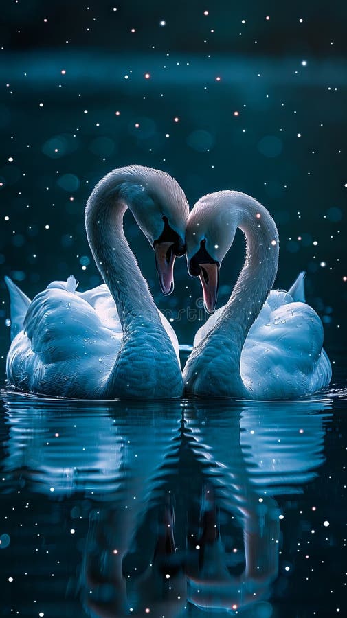 Two Swans Making a Heart Shape with Their Necks in the Water Stock ...