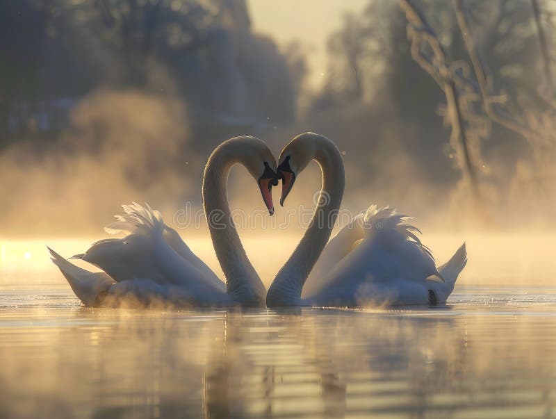 Two Swans Making a Heart Shape in the Water Stock Photo - Image of ...