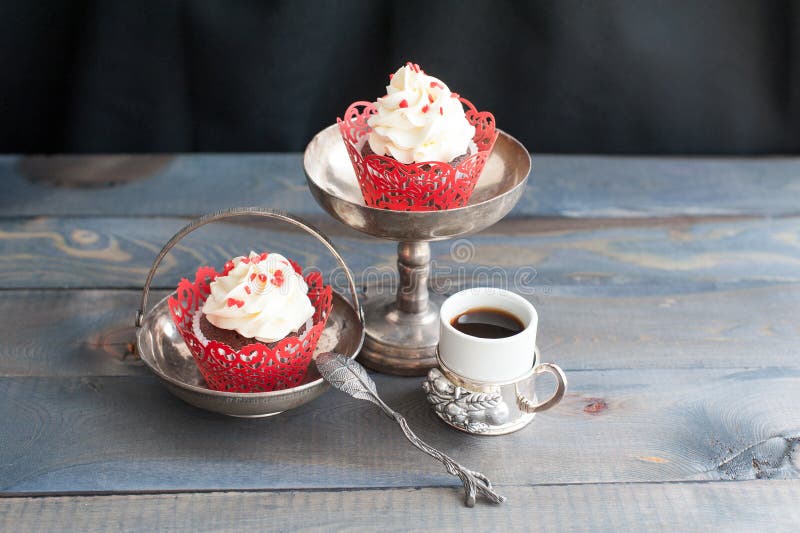 Two sweet cupcakes stock photo. Image of tasty, valentines - 77189210