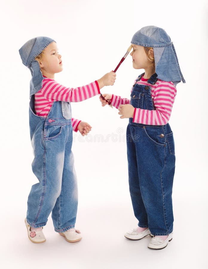 Two Sweet Little Twins Painters Stock Image - Image of paper, person ...