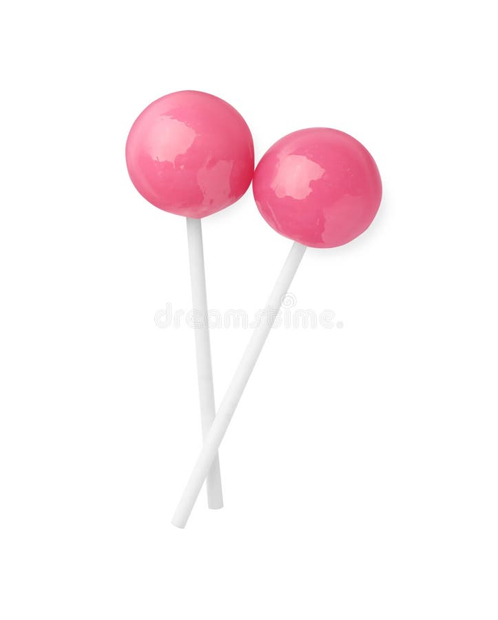 Two Sweet Pink Lollipops Isolated on White, Top View Stock Image ...