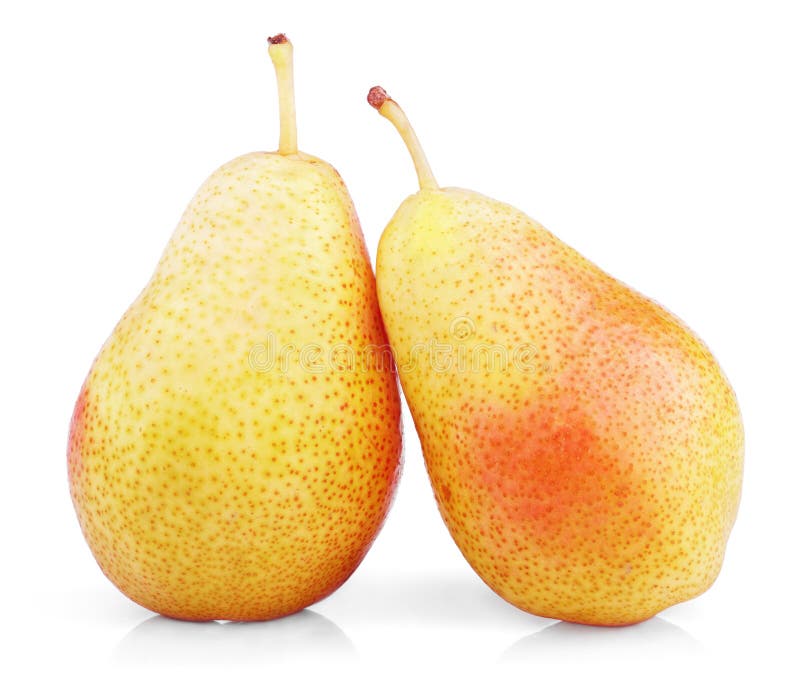 Red Yellow Pear Fruit with Leaf Isolated on White Stock Photo - Image ...