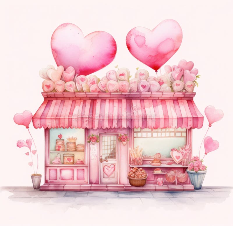 Two Sweet Shops with Many Hearts on Top Stock Image - Image of ...