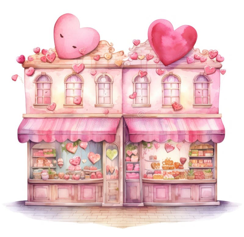 Two Sweet Shops with Many Hearts on Top Stock Image - Image of business ...