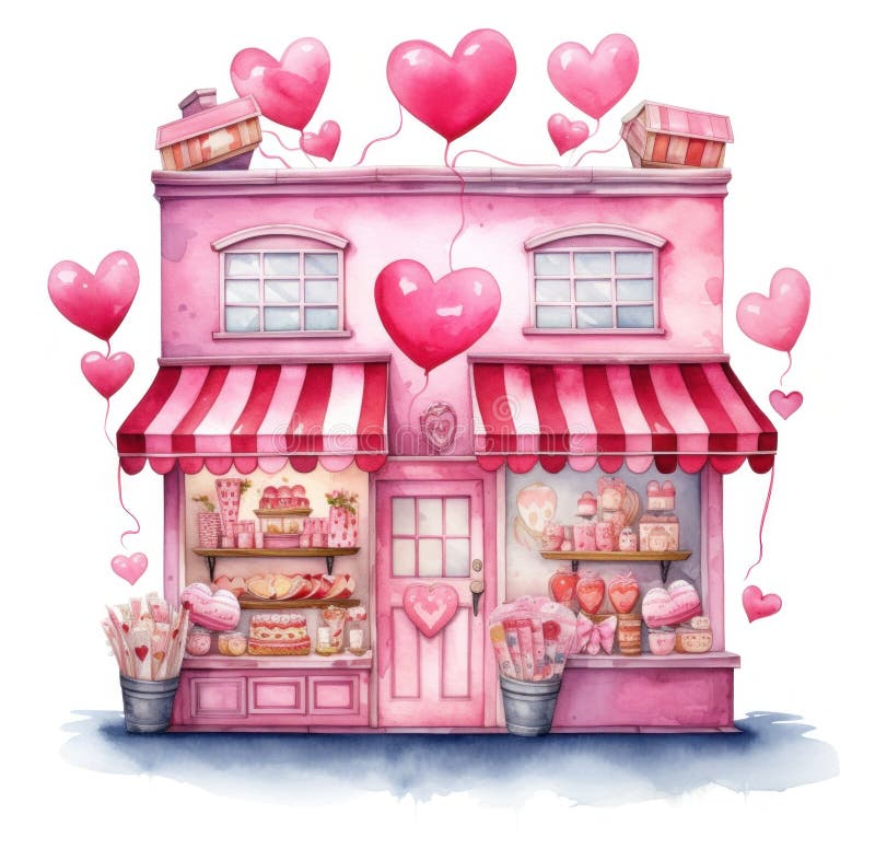 Two Sweet Shops with Many Hearts on Top Stock Image - Image of ...