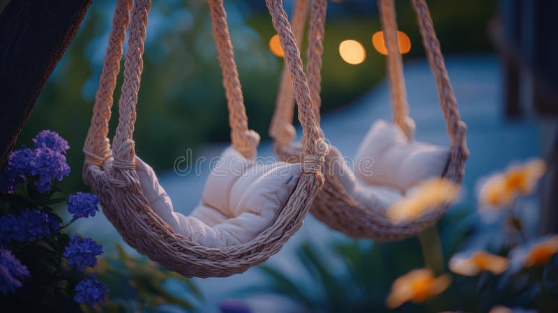 Two Swings Dangle from a Tree Adorned with Vibrant Flowers in the ...