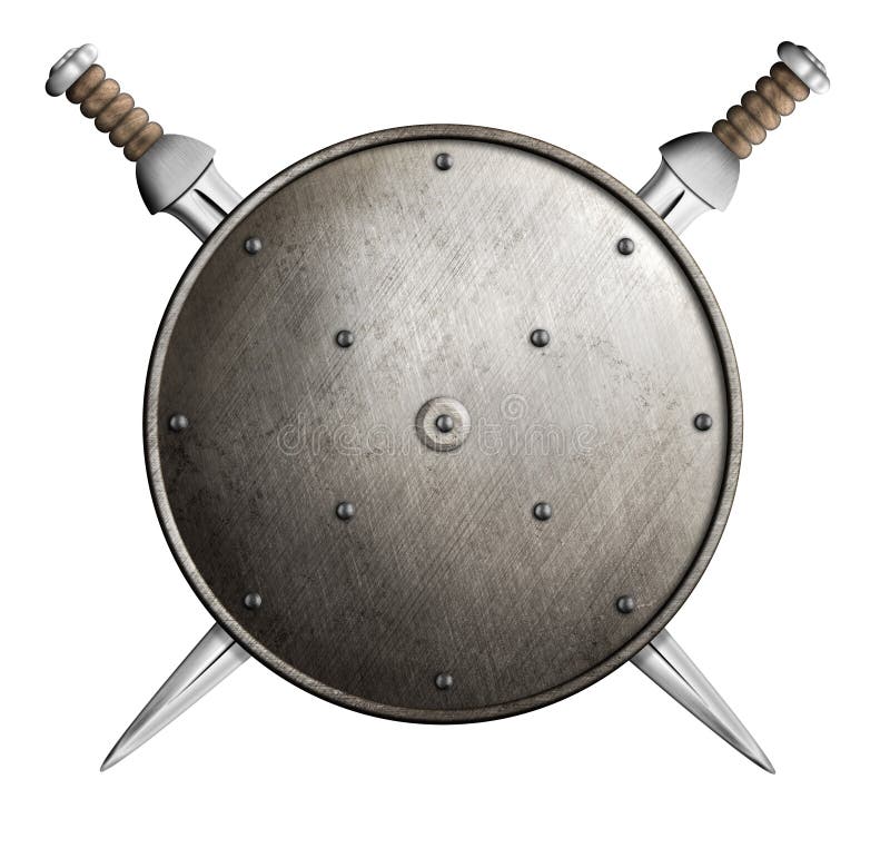 Two Swords and Metal Round Shield Isolated Stock Illustration ...