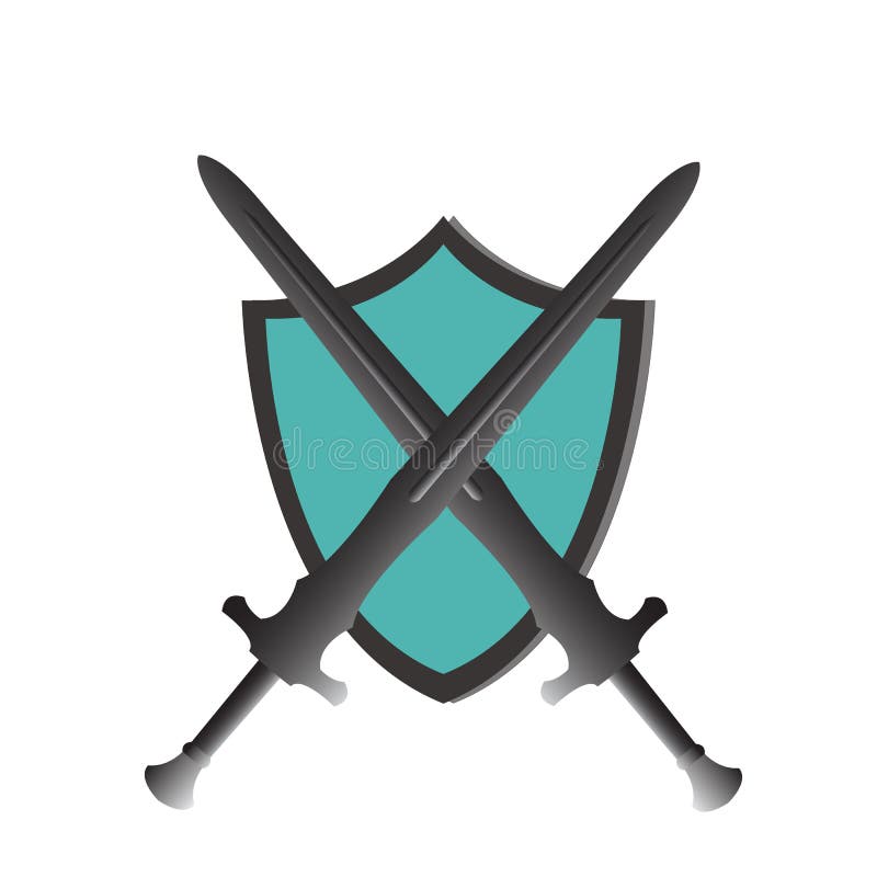 Shield Sword Icon Vector Flat Blue Gray Protection Security. Stock ...