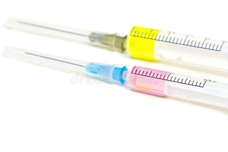 Two syringes. stock photo. Image of pink, liquid, medicine - 12092510