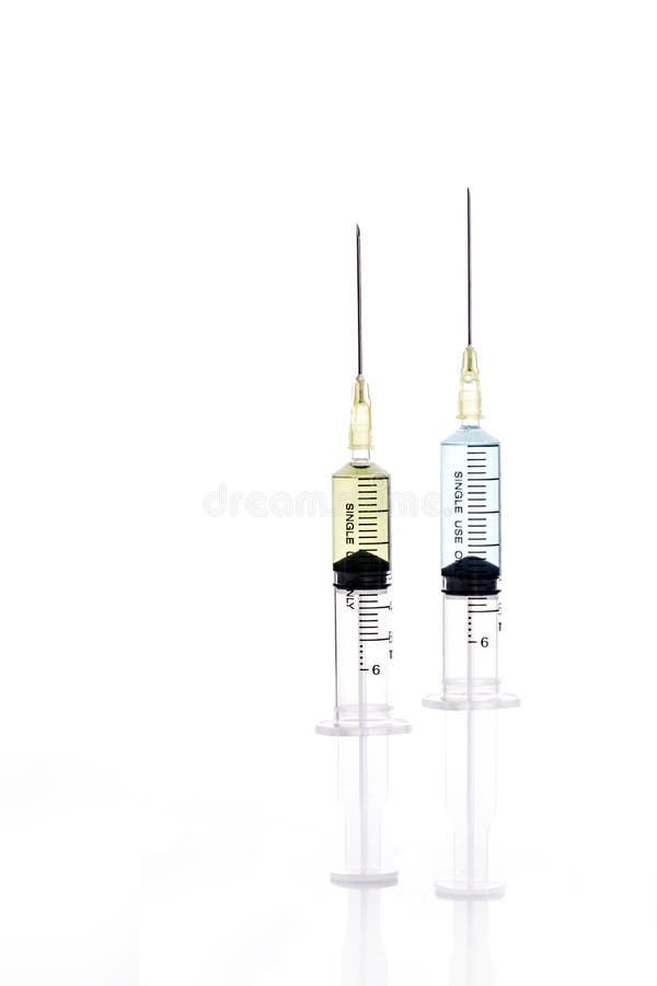 Two Syringes with Different Types of Serum Isolated on White Background ...