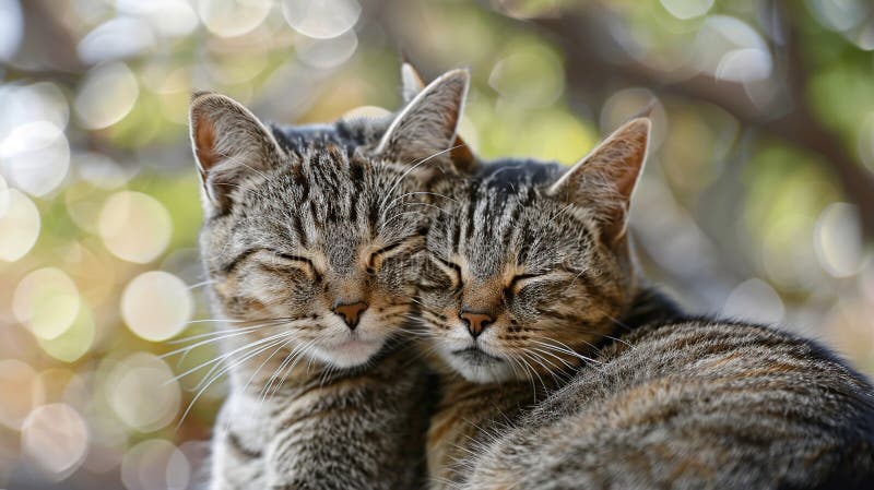 Two Tabby Cats Cuddle in a Sunlit Blur Stock Illustration ...