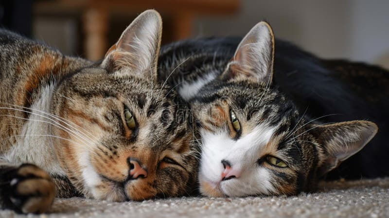 Two Tabby Cats Napping Together Stock Illustration - Illustration of ...