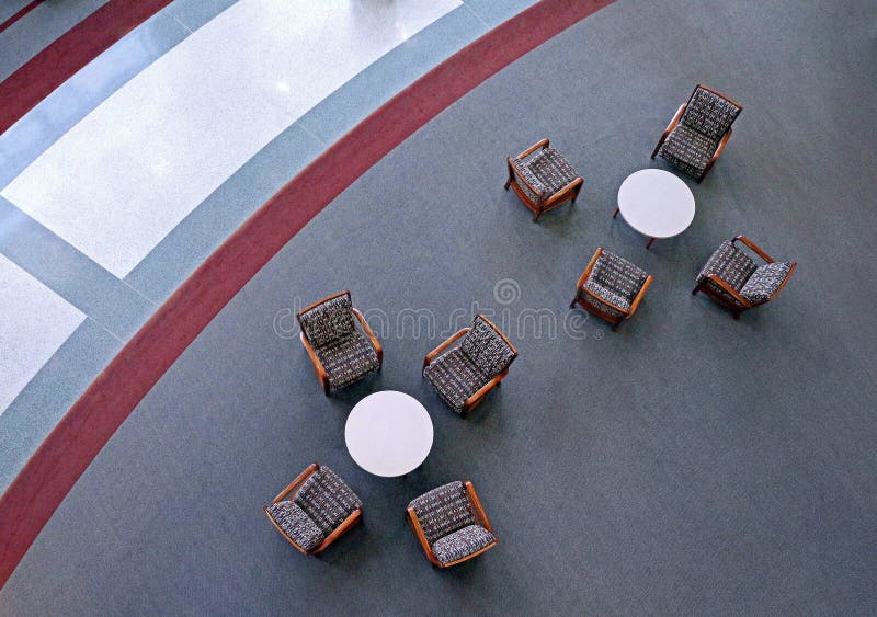 Two Tables with Chairs, from Above Stock Photo - Image of semicircle ...