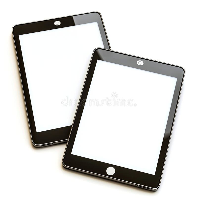 Two Blank Tablets on White Surface Digital Device Mockup Isolated on ...