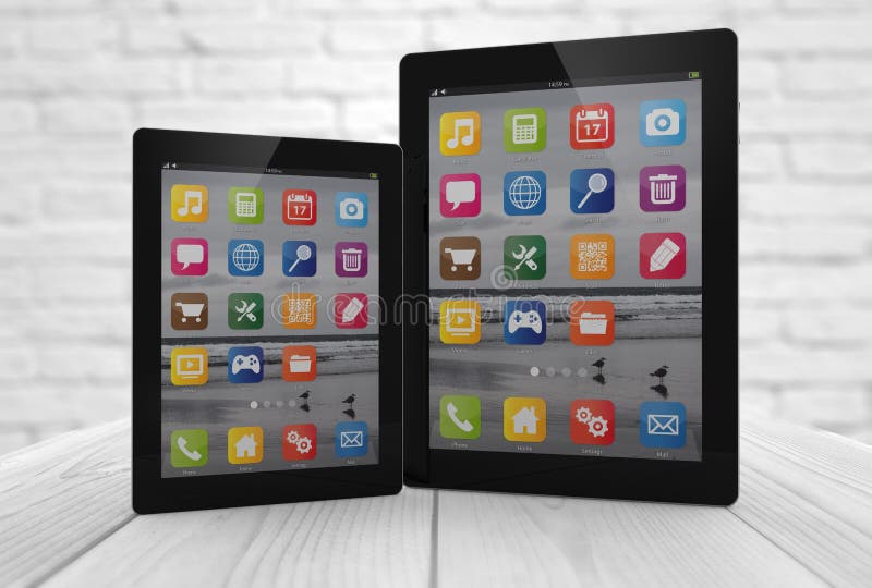 Two touchscreen tablets stock illustration. Illustration of equipment ...