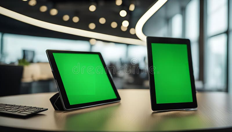 Two Tablets with Green Screens on a Table Stock Illustration ...