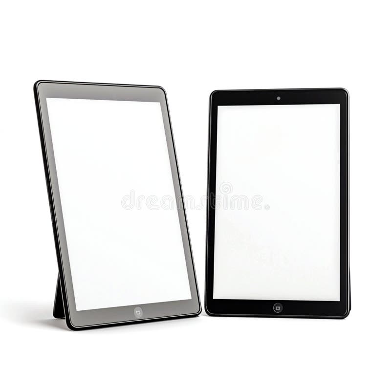 Two Tablets with Blank Screens for Mockup on White Surface Isolated on ...