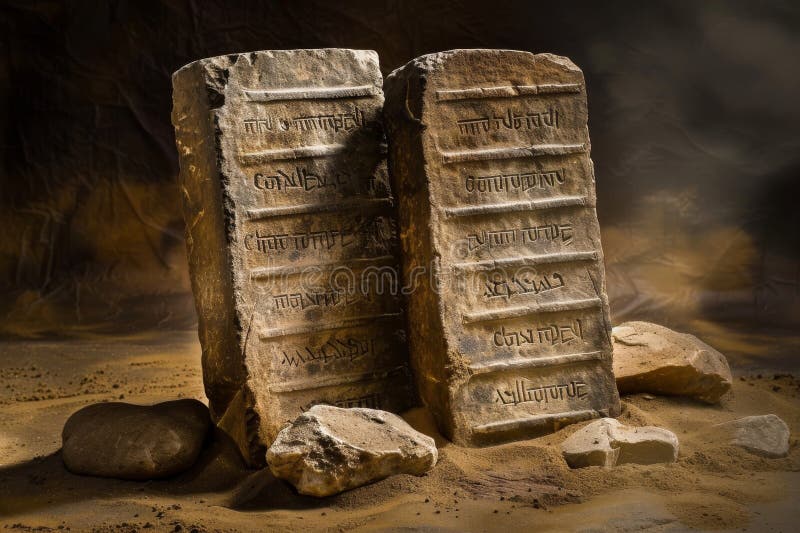 Two Tablets of Stone with Ten Commandments. Generative AI Stock ...