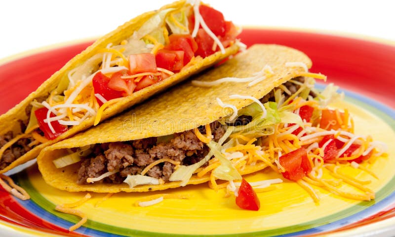 Two Tacos on a Plate on a White Background Stock Photo - Image of ...