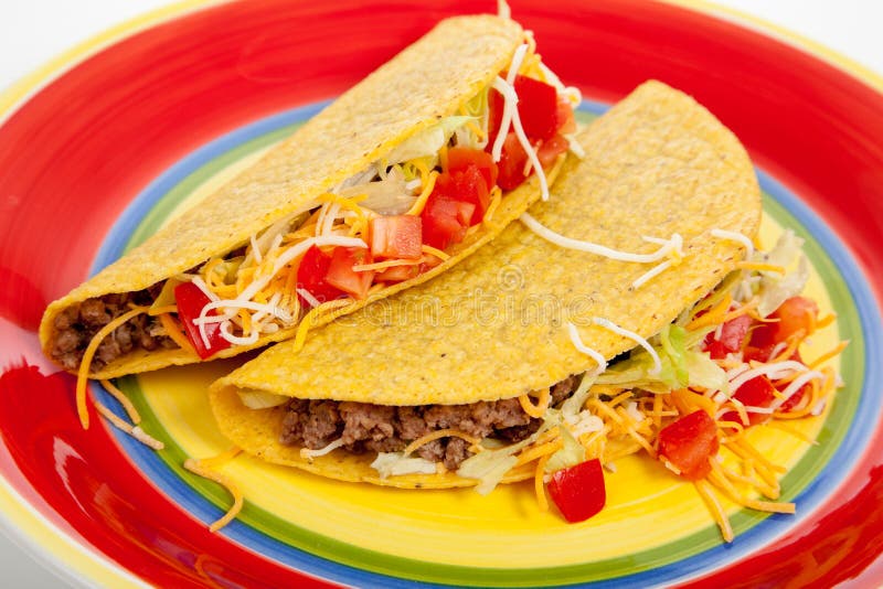 Two tacos on a red plate stock photo. Image of nobody - 11683906
