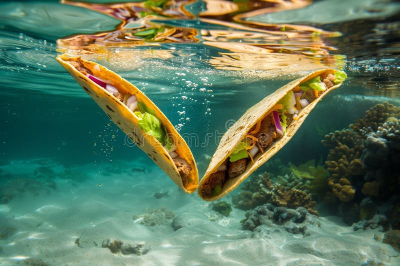 Two Tacos Touching As they Fall Parallel Underwater Stock Image - Image ...