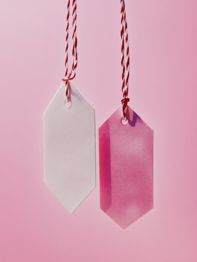 Two Tags Hanging from String Stock Image - Image of pink, string: 375753291