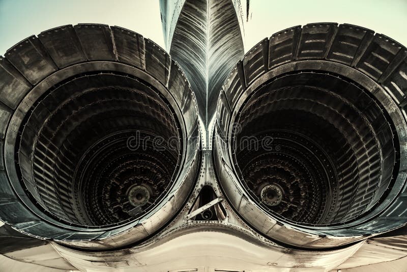 Two Tail Engines of Jet. Back of Airplane Stock Photo - Image of dual ...