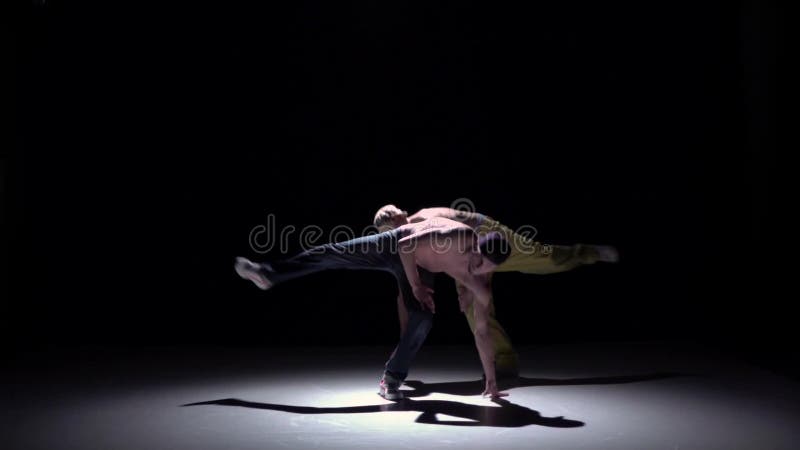 Two Talanted Dancers Performing and Continue Dance Breakdance on Black ...