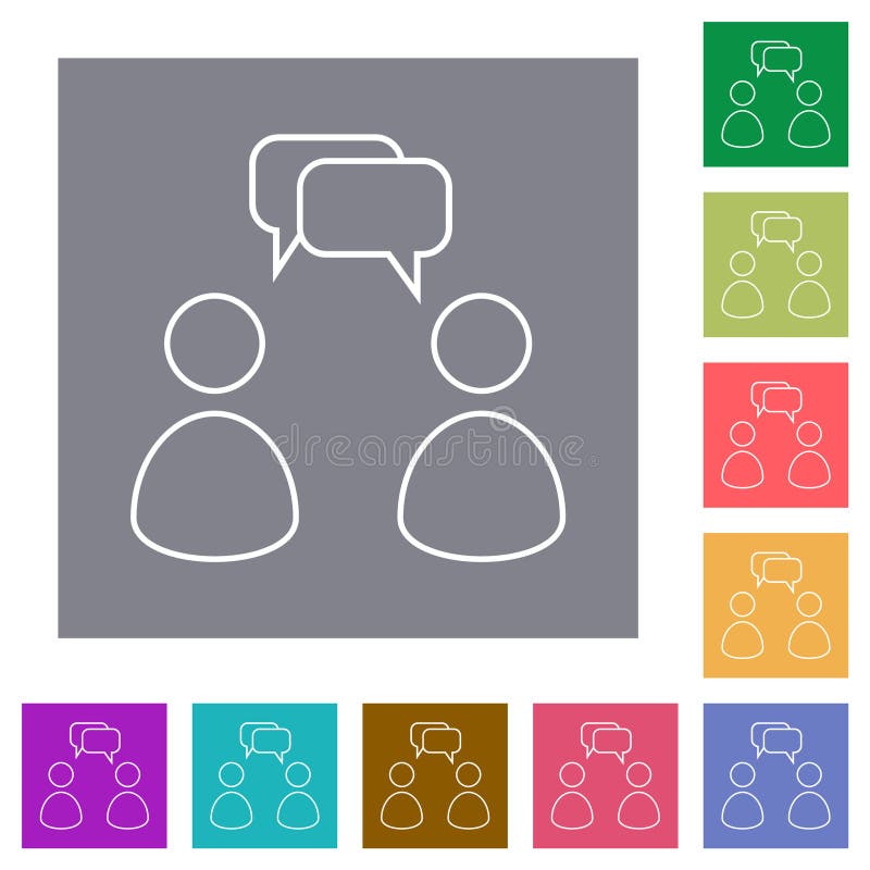 Two Talking Persons with Rounded Square Bubbles Outline Square Flat Icons Stock Vector ...