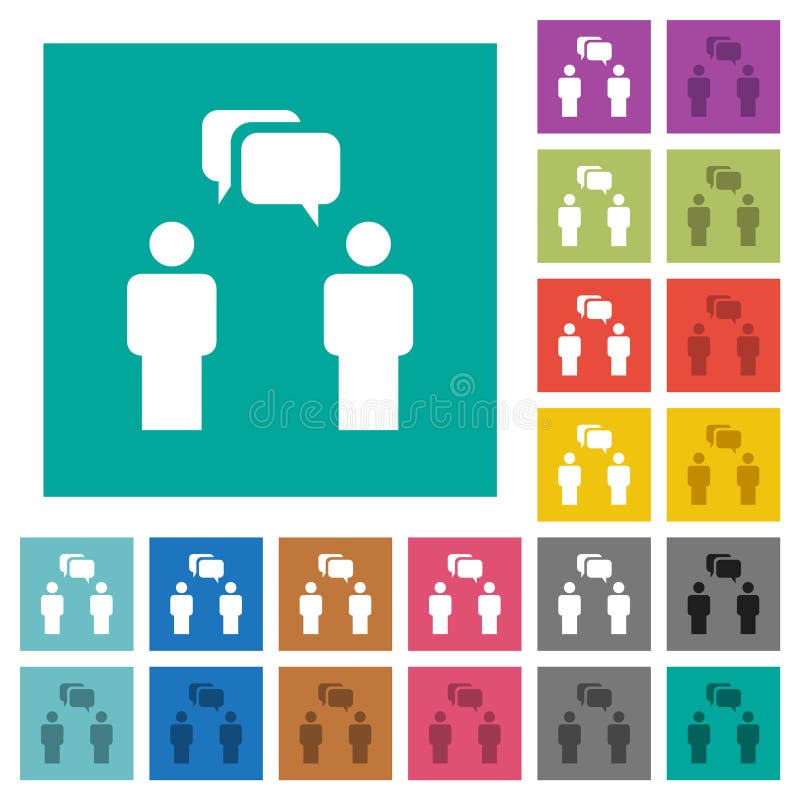 Two Talking Persons with Rounded Square Bubbles Solid Square Flat Multi ...