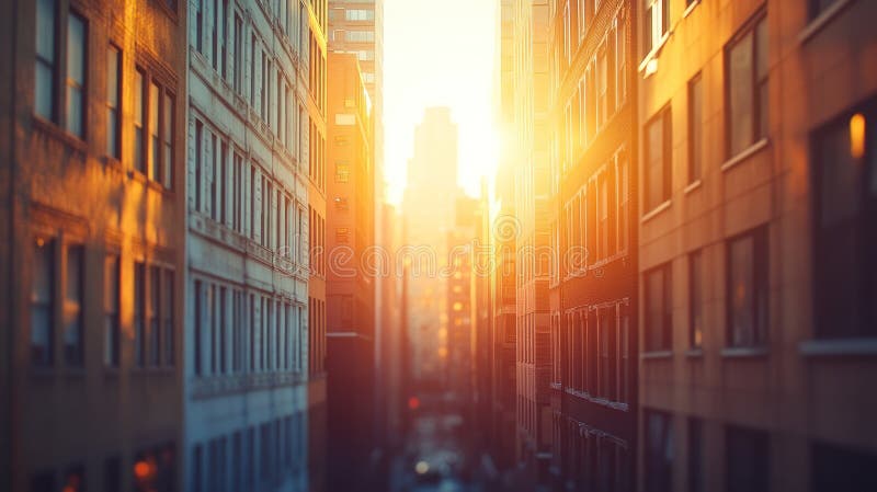 Two Tall Buildings with a Sun Shining on Them Stock Illustration ...