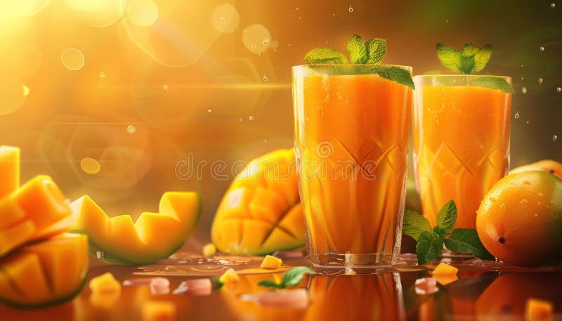 Refreshing Mango Smoothie Preparation with Fresh Mangoes in a Sunlit ...