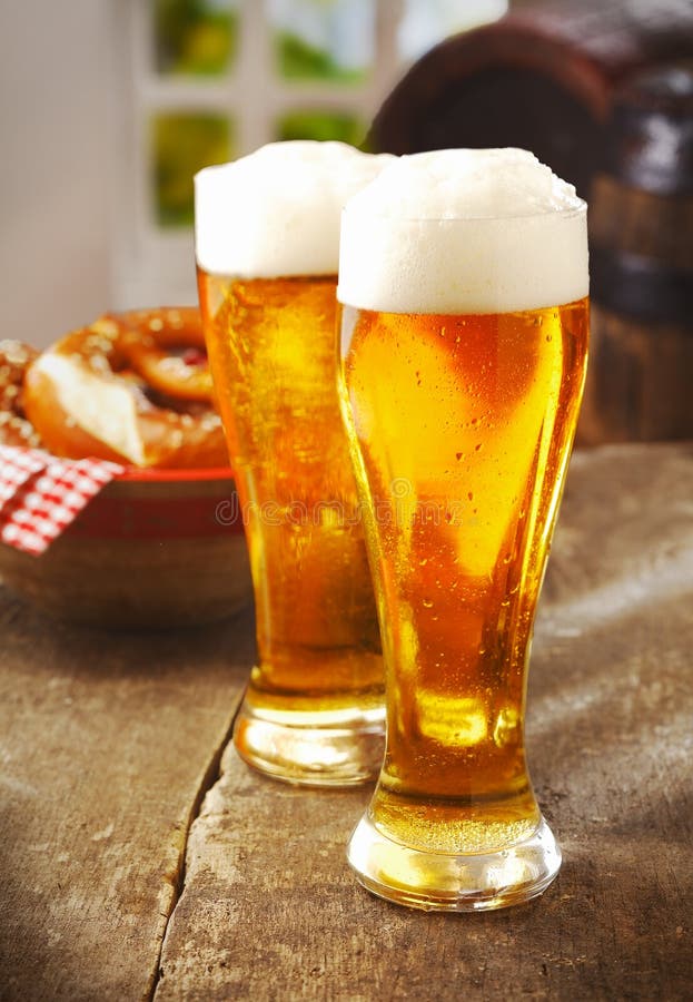 Two Tall Glasses of Golden Ale Stock Image - Image of closeup, alcohol ...