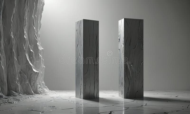 Two Tall, Rectangular Pillars Stand in Minimalist Room, with White ...