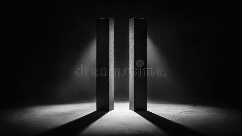 Two Tall, Rectangular Pillars Stand in a Stark Black and White Room ...