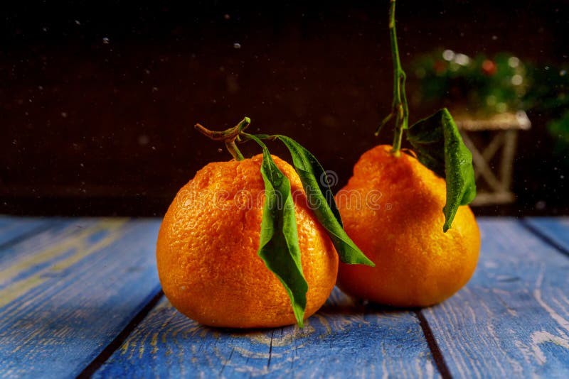 Two Tangerines with Leaf on Wooden Table Stock Photo - Image of healthy ...