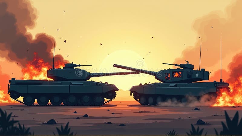 Two Tanks Facing Off in Battle. Stock Illustration - Illustration of ...