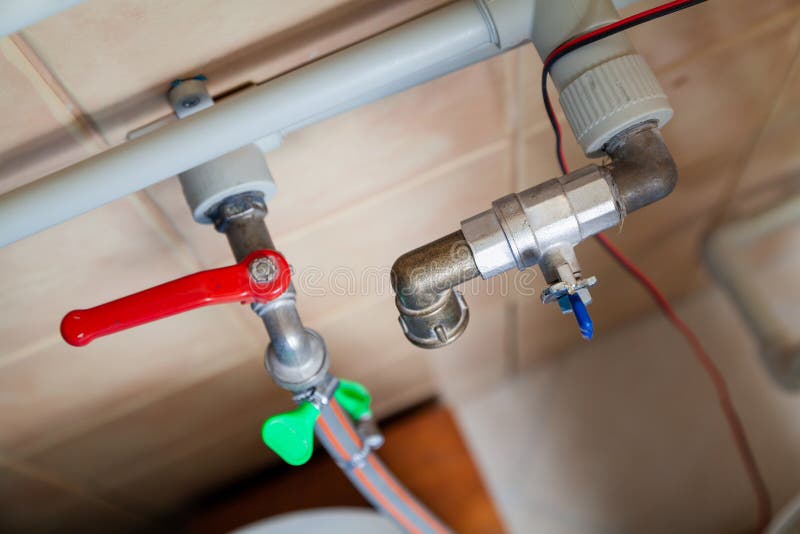Two Taps on Plastic Water Pipes. View from Above Stock Photo - Image of ...