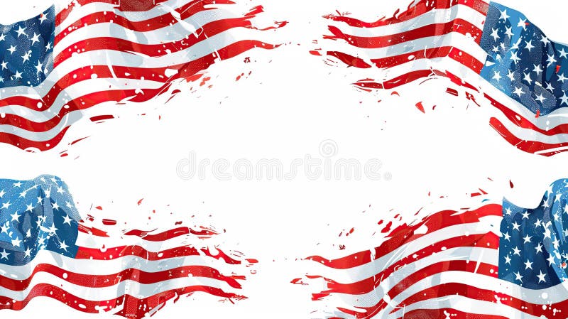 Two Tattered American Flags Waving Against a White Background with ...
