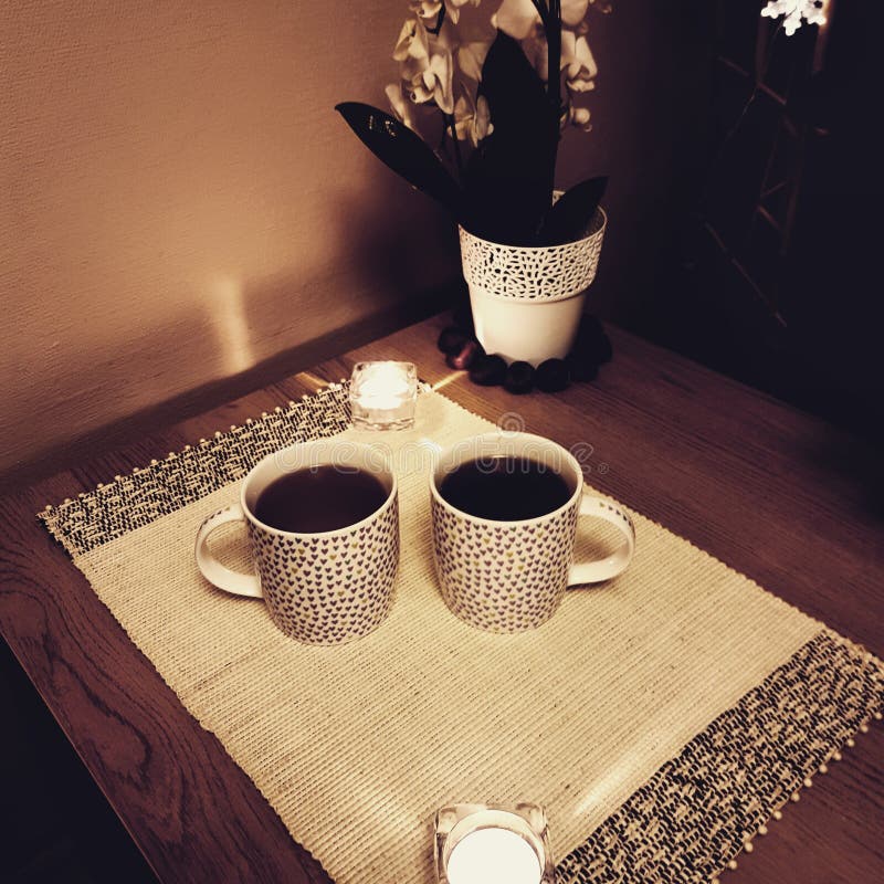 Two tea cups stock photo. Image of cups, romantic, candles - 80409044