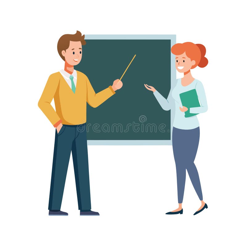 Two Teachers Explaining a Lesson in Front of a Blackboard in the ...