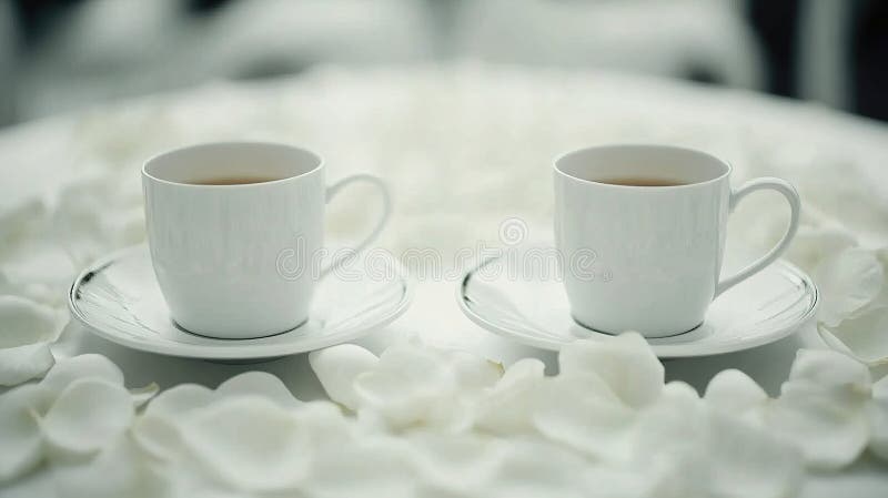 Two Teacups, Rose Petals, Outdoor Cafe, Romantic Setting Stock Photo ...