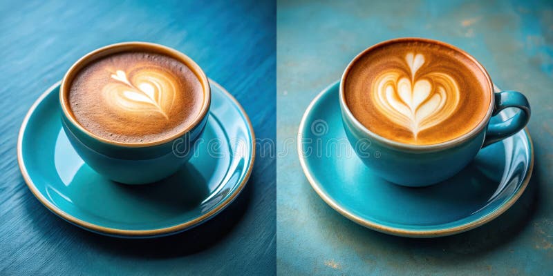 Two Teal Cups of Aromatic Coffee with Latte Art. Generative AI Stock ...