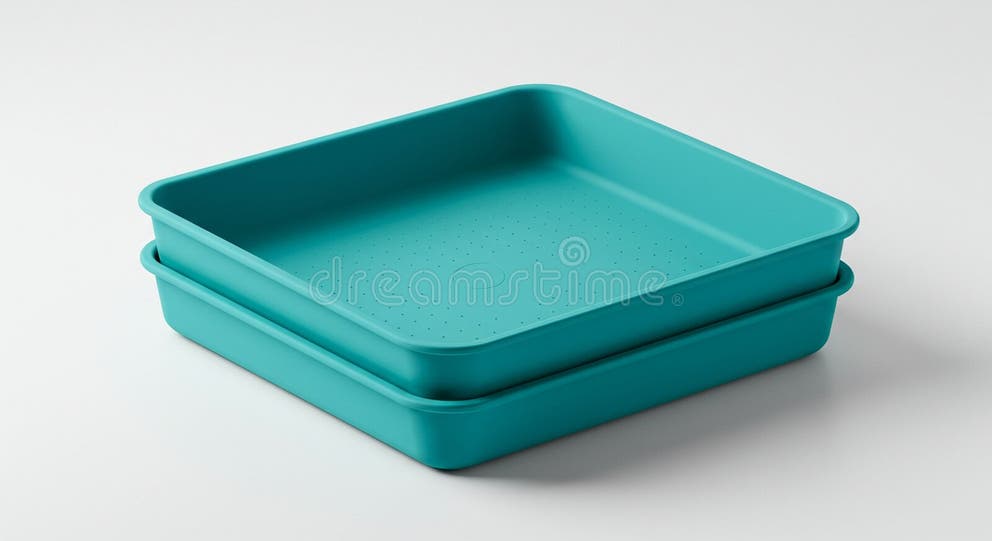 Two Teal Rectangular Plastic Trays are Stacked. the Top Tray Has a ...