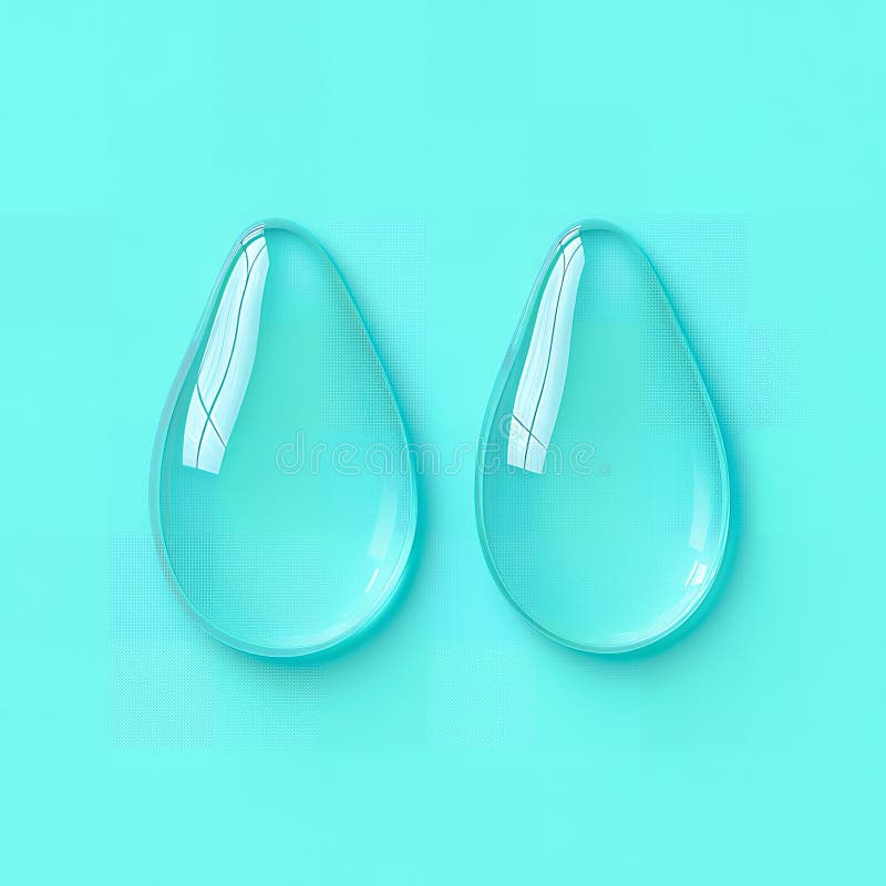 Two Teal Water Drops on Aqua Background Clean Pure Hydration Concept ...